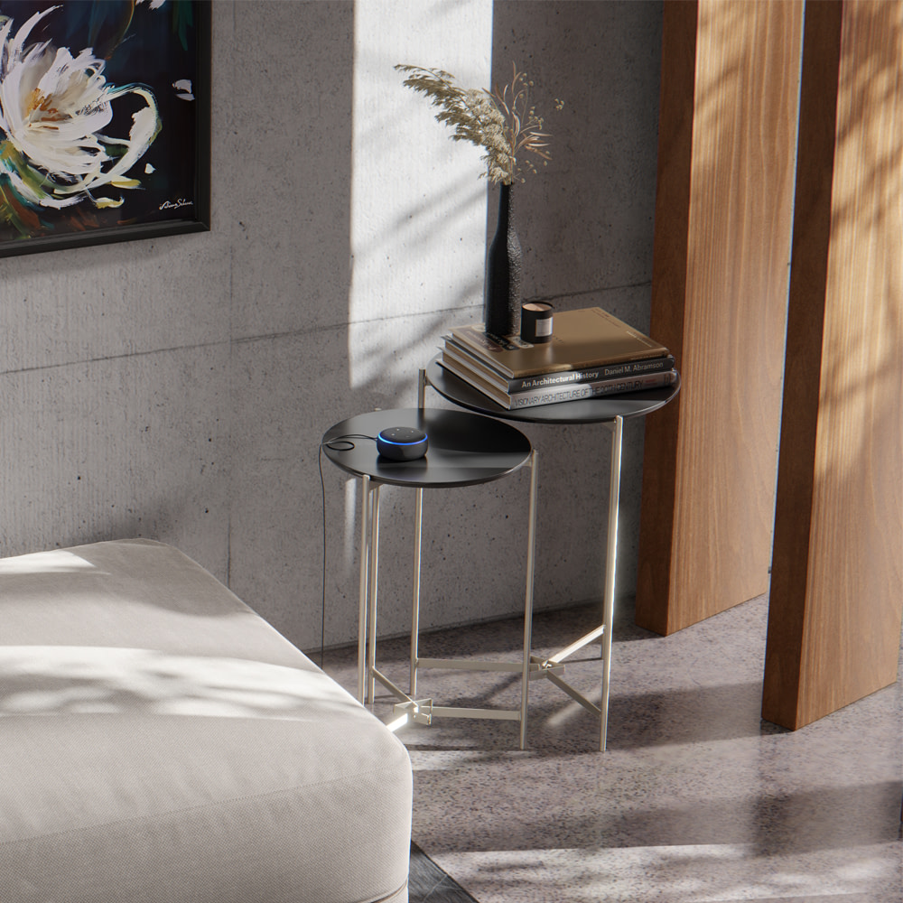 Conjunto Mesas Laterales Redondas Patas De Hierro Tapa Mdp Negro ...