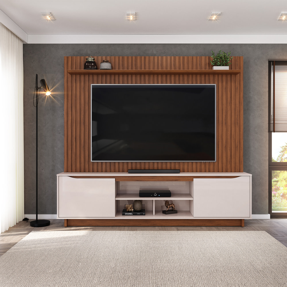 Rack Tv Panel 2 Puertas Estantes Luces Led Hasta 70 Pulgadas Cedro ...