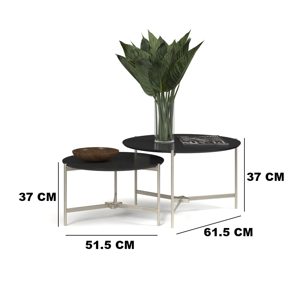 Conjunto Mesas De Living Redondas Patas De Hierro Tapa Mdp Negro ...