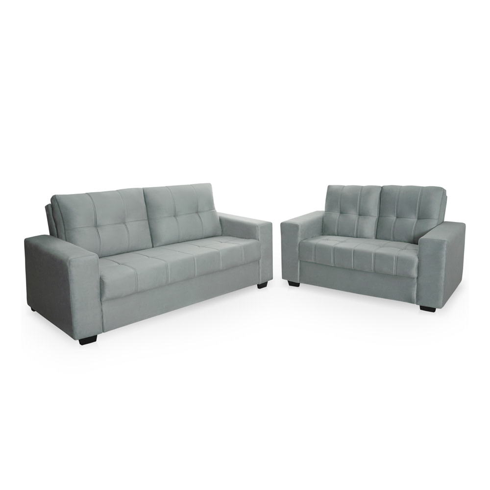 Juego De Living Sofa 2 Y 3 Cuerpos Tela Capitoneado - Muebles Express