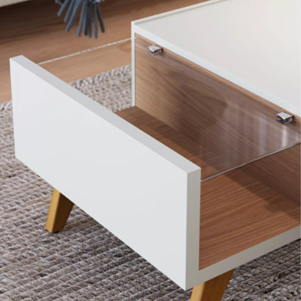 Mesa De Living 1 Cajon Rieles Metalicos Estante De Vidrio - Muebles Express